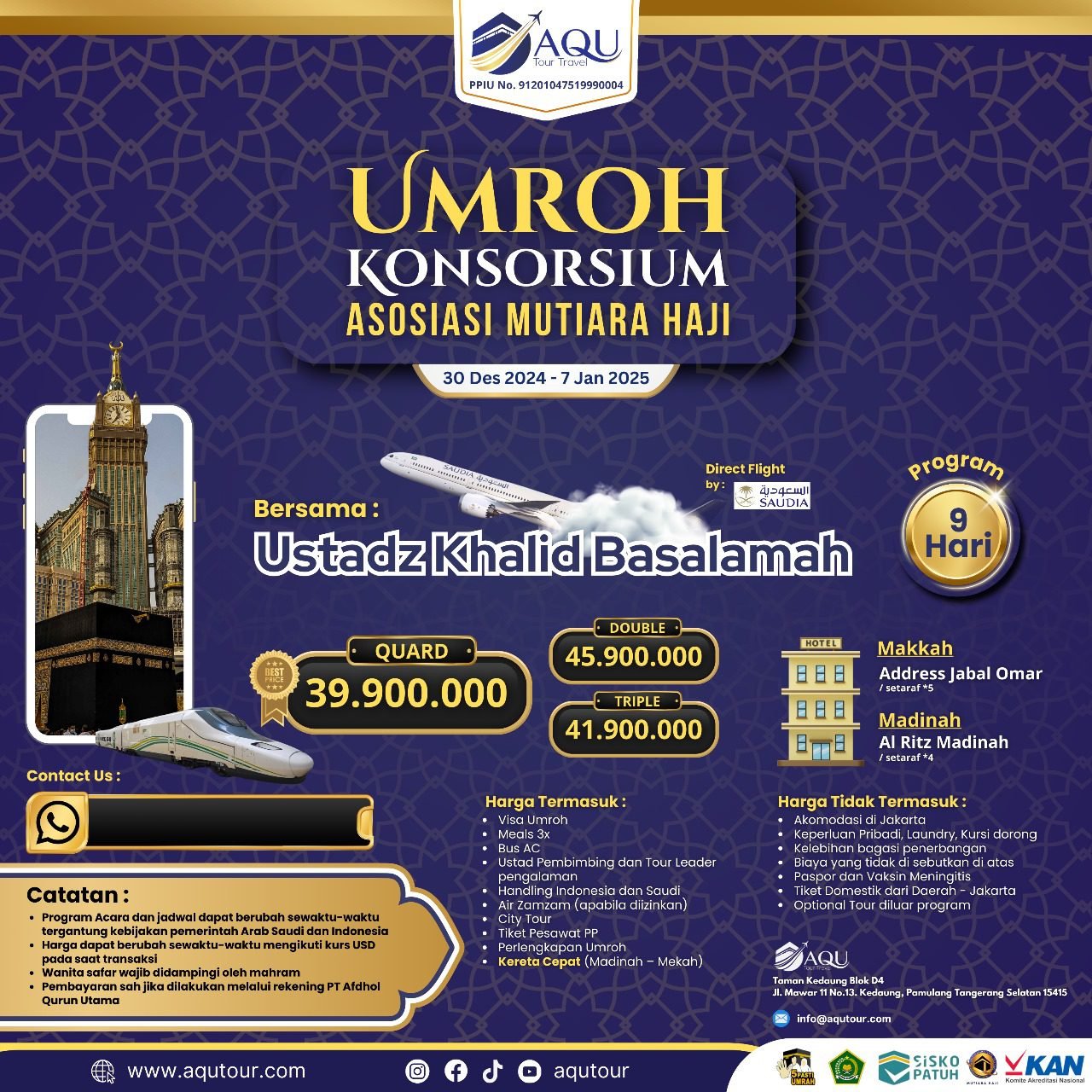 Umroh Konsorsium Mutiara Haji 30 Desember 2024 - AQU Tour Travel